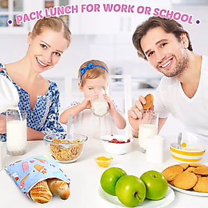 Chumia 6 Pieces Reusable Snack Sandwich Bags School Lunch for Kid Students Adults Large Snack Pouch Zipper Cartoon Washable Bags for Food 7 x 7 Inch