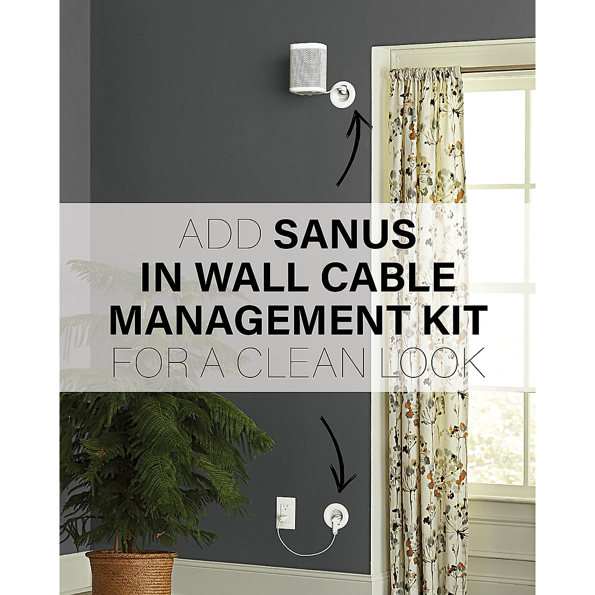 Sanus Wireless Speaker Wall Mount for Sonos ONE - Tool Free Tilt & Swivel Adjustments For Best Audio - Single (black) - WSWM21-B1