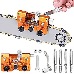 Aepiraza Chainsaw Chain Sharpening Jig, Portable Hand Crank Chainsaw Blade Sharpener with 4 Burr Grindstone Files, Suitable for 4"-22" Chain Saws & Electric Saws, for Lumberjack, Garden Worker