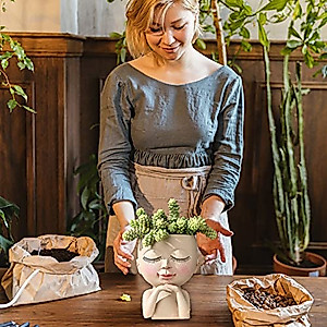 ZJ Whoest Cute Succulent Planter - Face Planter Flower Pot - Kawaii Head Planters -Unique Outdoor Indoor Planter - with Drainage Hole - (Doll Meditation)