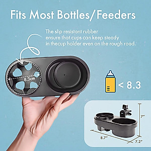 Universal Stroller Cup Holder|360° Rotation Holder with Food Snack Tray Attachment| Drink Accessories for Bike, Walker, Treadmill, Wheelchair, Shopping Cart and Trolleys (le012)