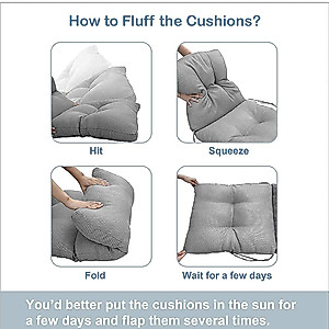 LVTXIII Outdoor Tufted High Back Cushions, Solid Fluffy Seat and Back Chair Cushion with Ties, Patio Replacement Rocking Chair Cushion for Outdoor Furniture Use (22" W x 20D, 2 Pack, Textured Gray)