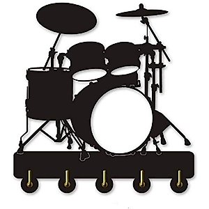 Musical Instrument Drum kit Key Hook Wall Door Clothes Coat Hat Hanger Key Holder with 5 Hooks Strong Adhesive Sticker Wood Hook,Drummer Gift,Brithday Gift.