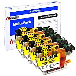 INK4WORK 4-Pack Yellow Compatible Replacement for Brother LC3013XL LC-3013 LC3011 XL Ink Cartridge for use with MFC-J491DW MFC-J497DW MFC-J690DW MFC-J895DW (Yellow x 4)