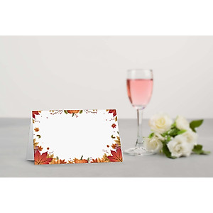 Table Place Card, Fall Thanksgiving Themed Tent Style Cards, Pack of 25 Half-Fold Reception Place Card with Pumpkin, Perfect for Thanksgiving Dinner, Party, Birthday, Wedding, Banquet A07