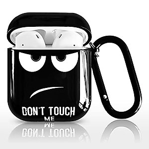 EZICOK Compatible with AirPods Case Don't Touch Me Cool Black Cover with Keychain Big Eyes Cute Cartoon Shockproof Airpod Case Gift for Men Boys, Smooth Soft Protective Skin for Apple Airpods 2 1