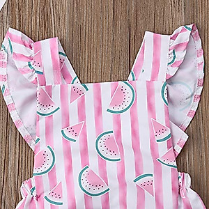 Baby Girl Watermelon Sleeveless Tassel Romper Bodysuit Jumpsuit Outfit Pompom Clothes (12-18M, Pink 2)