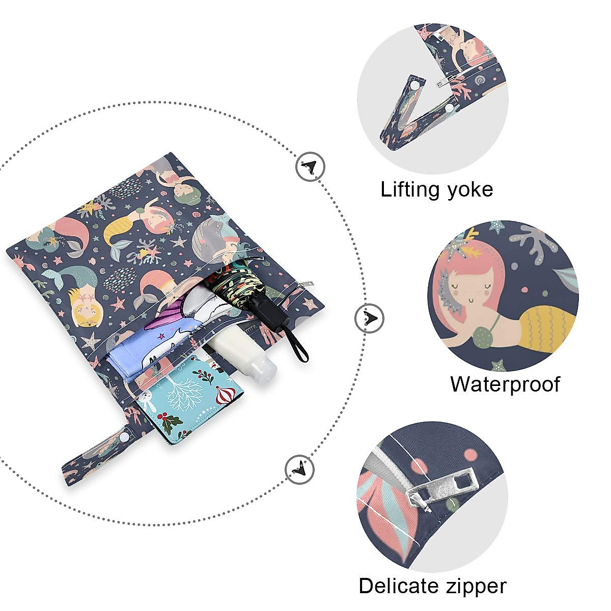 KEEPREAL Cute Girls Mermaid Wet Dry Bag for Cloth Diaper&Swimsuit,Travel&Beach - Water Resistant Wet Bags - Perfect for Wet Clothes, Toiletries, 2 Pack