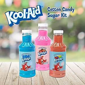 Nostalgia Kool-Aid Flossing Party Kit (3-Pack) | Blue Raspberry, Strawberry, Tropical Punch | 3 16oz Bottles of Cotton Candy Sugar Mix | 96 Small to Medium Cone Servings, 16 Ounces