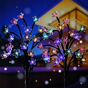 Solar Garden Lights Outdoor, Cherry Blossom Solar Lights, 20 LED DIY Landscape Lights, Waterproof Solar Decorative Lights for Pathway, Driveway, Patio and Front Yard Decor, Auto ON/Off (2 Pack)