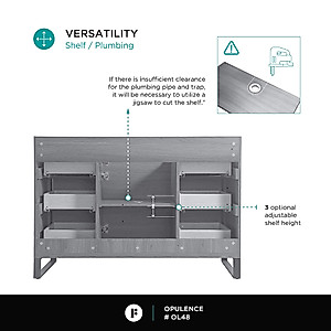 Fine Fixtures Opulence Collection 48 in. W x 20 in. D x 33 in. H Bathroom Vanity in Navy Blue with Black Marble Sintered Stone Sink - Satin Brass Hardware