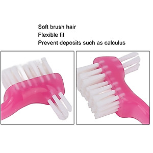 False Teeth Brush, Teeth Cleaning for Elderly, Portable Plaque, Dirt Removal, Denture Gift Home, Travel, Dental Manual Brushes pro(Pink)