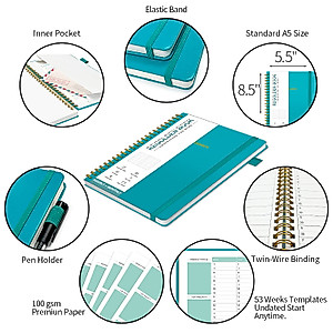 Weekly Schedule Planner Undated with Year Weekly Monthly, Hourly Appointment Book Academic Planner, 53 Weeks,12 Month Journal Notebook Productivity with TwinWire Binding Flexible Cover for School