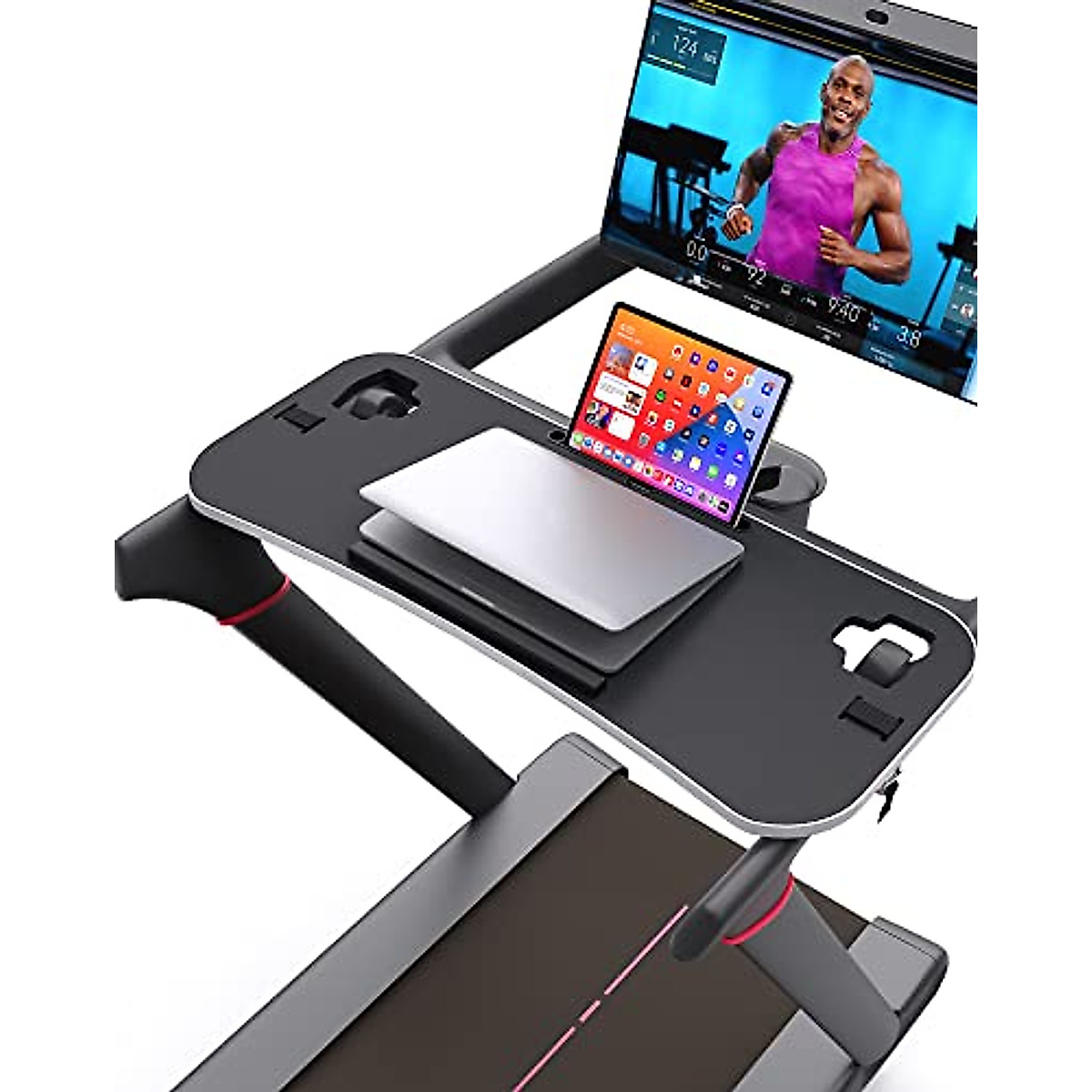 New Tread Laptop Tray, Treadmill Desk Tray, Upgrade 36" Treadmill Laptop Holder, Ergonomic Treadmill Laptop Desk with Protective Guard & Tablet Holder for Phone, Exercise Workstation, Easy Mount Tray