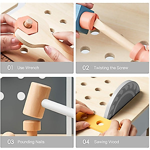 ROBUD Tool Bench Set for Toddlers Wooden Workbench Toy Workshop Construction Tools Bench Creative Pretend Play Toys Education Gift for Kid Boys Girls