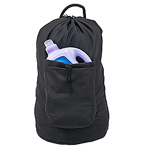 Laundry Bag Backpack for College, Large Laundry Bag with Detergent Holder and Adjustable Shoulder Straps, Durable Clothes Travel Laundry Backpack Hamper Bag Dorm Room Essentials (Black)