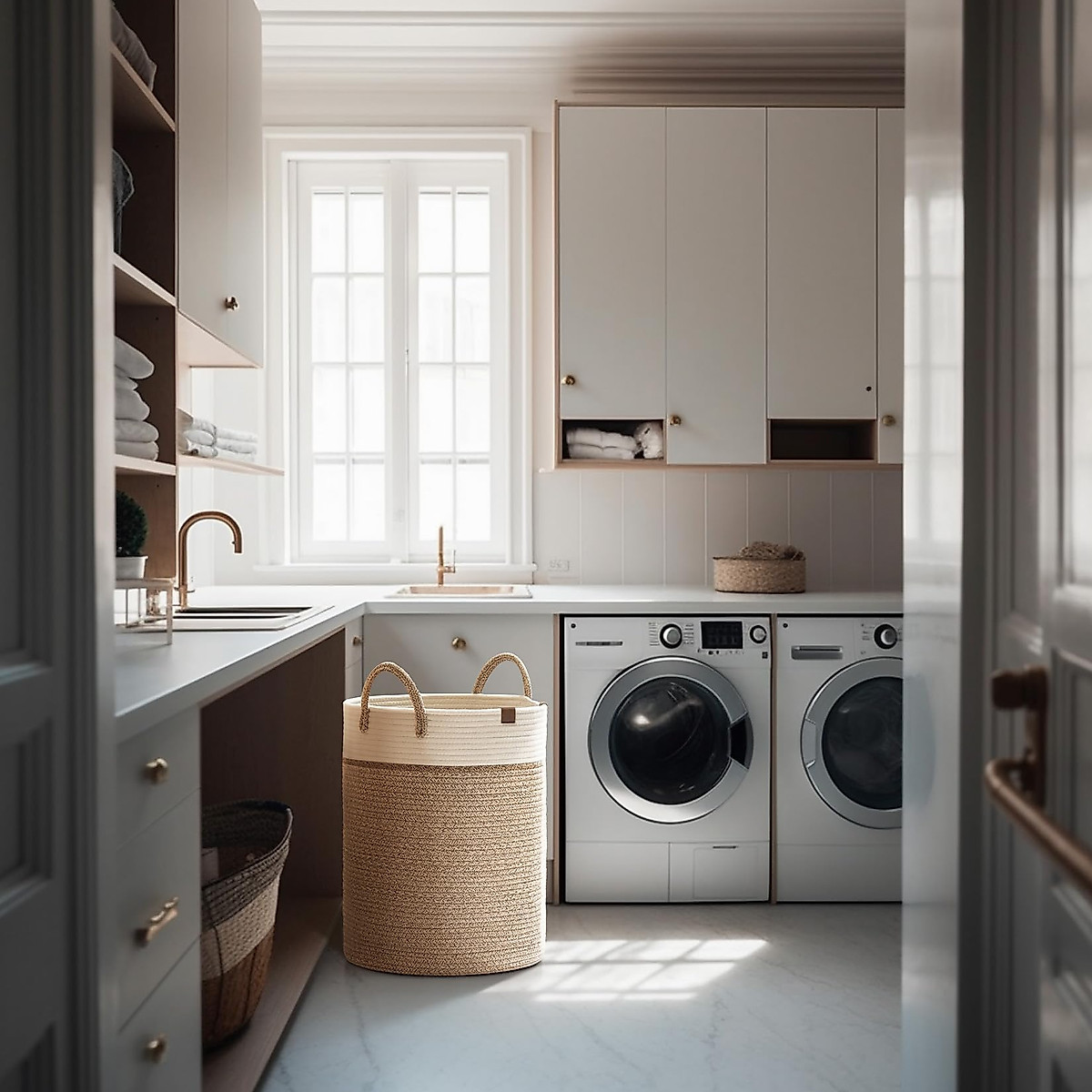 LA JOLIE MUSE Woven Basket Rope Storage Baskets - Tall Cotton Basket, Laundry Basket for Blanket, Kids Toy, Nursery Clothes Hamper Basket-XL