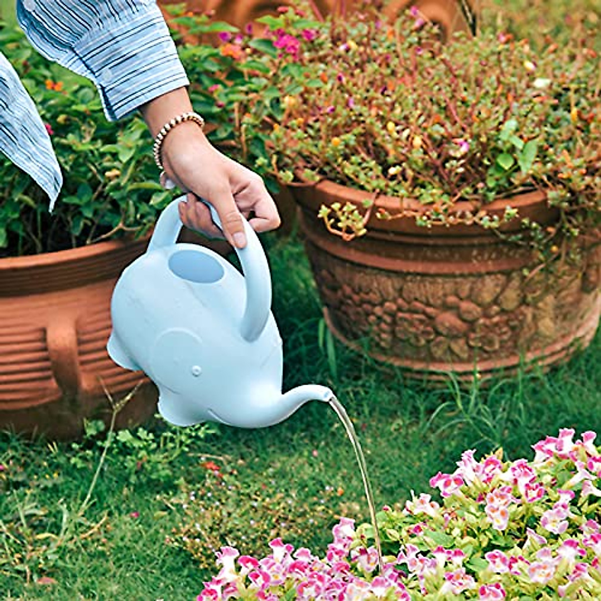 Indoor Watering Can, Elephant Watering Can Anti-Slid Handle Cute Plastic Creative for House Bonsai Plants Garden Flower Pink 1
