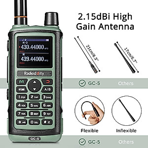 Radioddity GC-5 Dual Band Two Way Radio, Ham Radio Handheld Long Range with 1800mAh Battery, High Gain Antenna, Color LCD, DTMF, Support Chirp