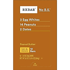 RXBAR Protein Bars, 12g Protein, Gluten Free Snacks, Snack Bars, Peanut Butter, 22oz Box (12 Bars)