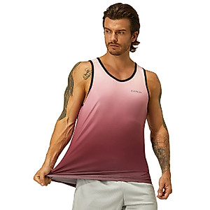 EZRUN Men's Quick Dry Workout Tank Top Swim Beach Shirts for Gym Athletic Running Muscle Sleeveless Shirts(PinkGradient,XL)