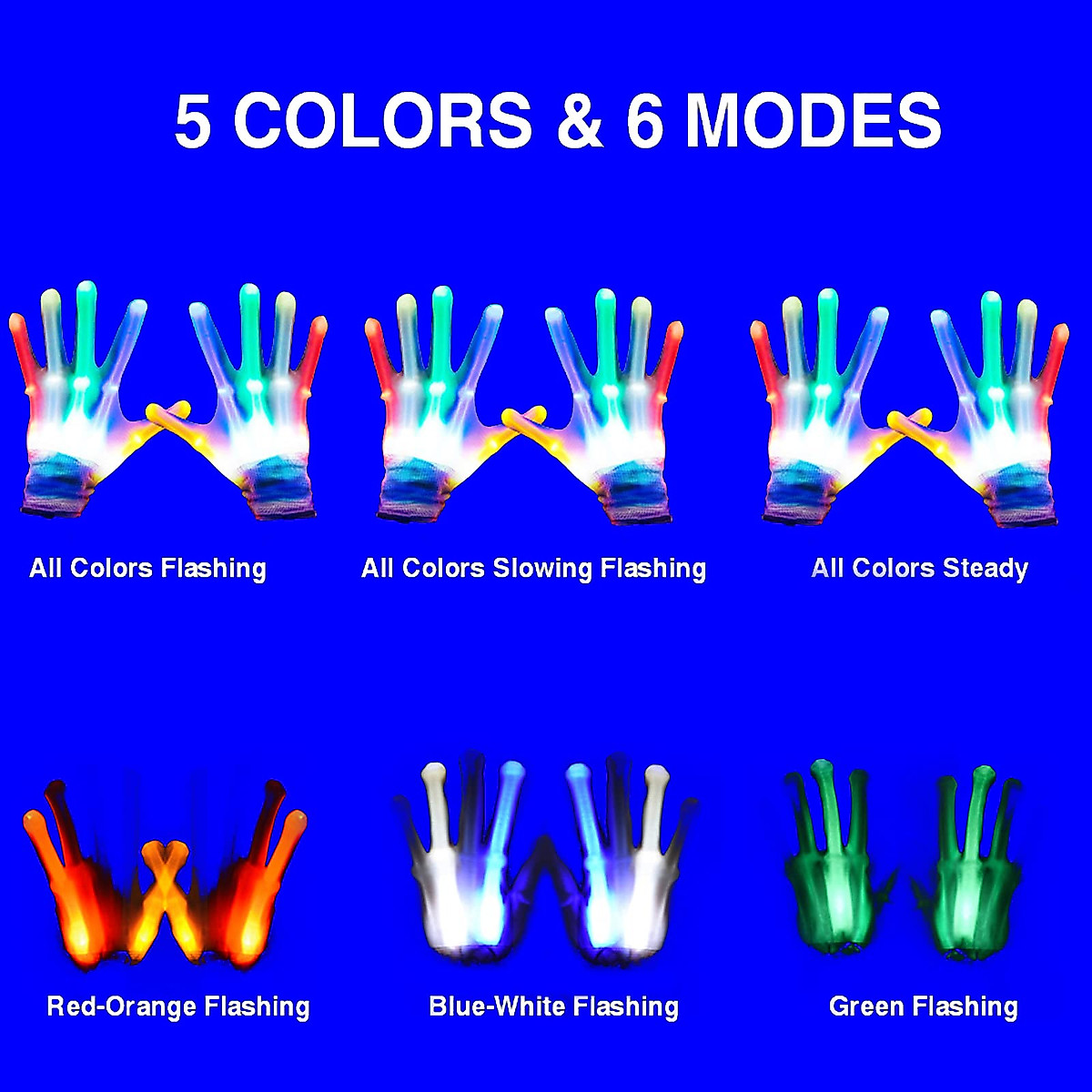 GLEDLOVES LED Gloves,LED Finger Gloves,Finger Light Gloves,LED Gloves for Kids Gifts,The Toys for 3-8 Year Old Boys Girls,Light Up Gloves have 5 Color/6 Mode,in Halloween Chrismas Party(1 Pair/S)