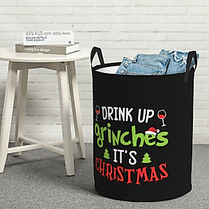 Drink Up Grinches It S Christmas Laundry Basket Round Portable Storage Box Organizer Laundry Basket Portable Laundry Organizer Laundry Basket