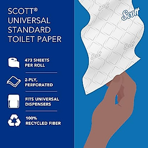 Scott® Professional 100% Recycled Fiber Standard Roll Bulk Toilet Paper (13217), 2-Ply, Elevated Design, White, Individually wrapped rolls (473 Sheets/Roll, 80 Rolls/Case, 37,840 Sheets/Case)