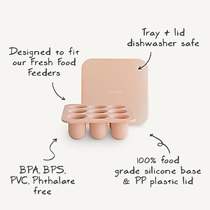 mushie Fresh Food Feeder Freezer Tray with Lid for Frozen Baby Food | 9 Cups x 0.5 oz | BPA Free Storage Container (Blush)