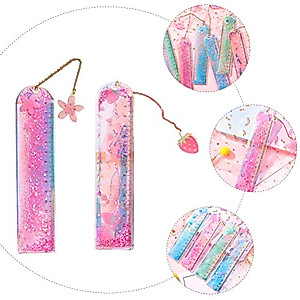 NUOBESTY 2pcs Quicksand Student Stationery Bookmark Ruler Cute Measurement Decoration Ruler Flow Sand Bookmark rulers Girl Drawing Template Cute Page Markers for Girls, Ladies, Children