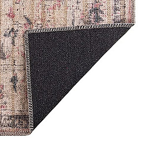Rugs.com Nostalgia Washable Collection Rug – 2' 7 x 12' Runner Beige Pink Flatweave Perfect for Hallways, Entryways