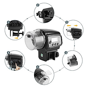 Yosoo Automatic Fish Feeder Turtle Feeder for Aquarium Fish Tank Vacation Weekend Fish Food Dispenser with Automatic Digital Timer for Flake Pellets Aquarium Fish Tank (Not Included Batteries)