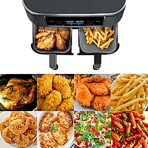 [ 2 Pcs ] Silicone Air Fryer Liners Rectangular, Air Fryer Liner Rectangle for Ninja DZ201/DZ401 Foodi, Ninja Dual Air Fryer Liners for Ninja 8 QT Air Fryer, Ninja Double Air Fryer Accessories (grey)