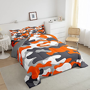 Feelyou Twin Size Camouflage Comforter Set 2Pcs Kids Bedding Set for Boys Girls Teens 1 Comforter & 1 Pillowcase(Twin,Orange)