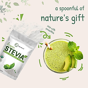 Pure Organic Stevia Powder, 4 Ounces, 706 Serving, Highest Grade Stevia Green Leaf Extract Reb-A, Reduced Bitter Aftertaste, 0 Calorie, Natural Sweetener, Sugar Alternative, Keto Friendly