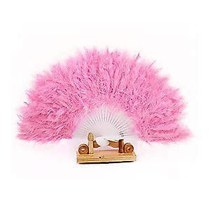 PHONME Multipurpose 1PC Nice Feather Fan for Dance Props Hand Goose Feather Folding Fan Wedding Handmade Fan Retro Feather Fan for Decoration Vintage Style (Color : Red)