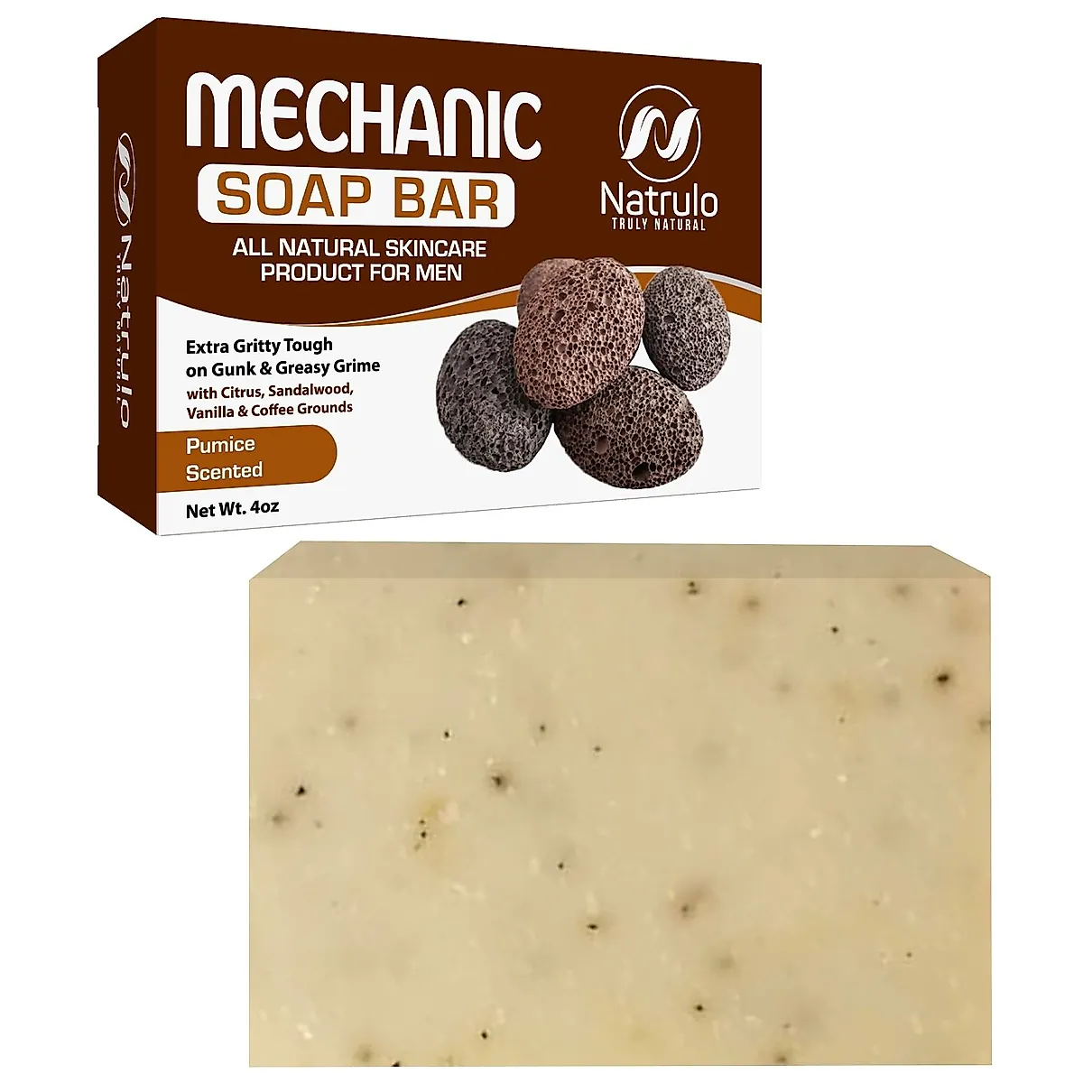 Men’s Natural Mechanic Soap for Hands & Body, 4oz Scented Pumice Soap Bar for Him – Extra Gritty Tough on Gunk & Greasy Grime – Quality Soap Handcrafted in the USA