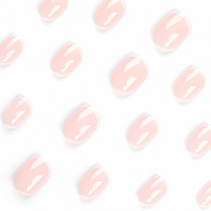White French Tip Press on Nails Short Square Fake Nails Glossy Pink Glue on Nails Full Cover False Nails with Designs White Nail Tips Acrylic Nails Extra Short Press on Nails for Women Manicure 24Pcs