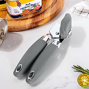 Can Opener Manual, TJ POP Can Opener, Heavy Duty Hand Held Can Openers, Stainless Steel Can Opener Smooth Edge, Easy Turn Knob, with Bottle Opener, Kitchen Gadgets Gray