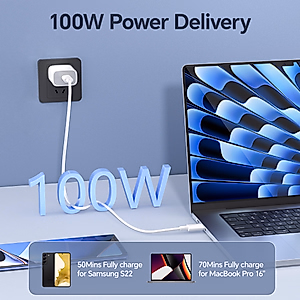 100W USB C Charger Cable, 2Pack Type C Charger Fast Charging, 10ft USB C to USB C Cable Compatible with iPhone 15 Pro Max/Plus/Pad Pro/Samsung S23/Android Phone Charger