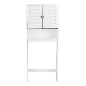 Zazza95shop Bathroom Modern Contemporary Space-Saver Medicine Cabinet Vanity Organizer Over The Toilet Shelf Storage Organizer Durable White MDF Furniture Freestanding 2 Door