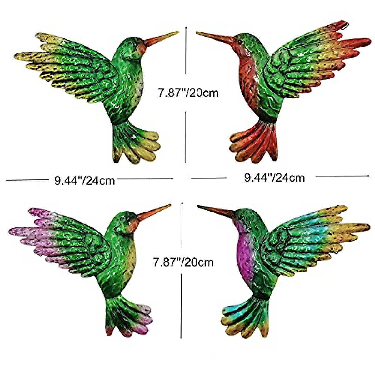 XIUDEEN Metal Hummingbird Wall Art Decor, Metal Birds Outdoor Wall Sculpture Decoration Hanging for Deck, Garden Fence, Backyard, Patio, Bedroom, Living Room.4PCS Outdoor Hanging Decoration