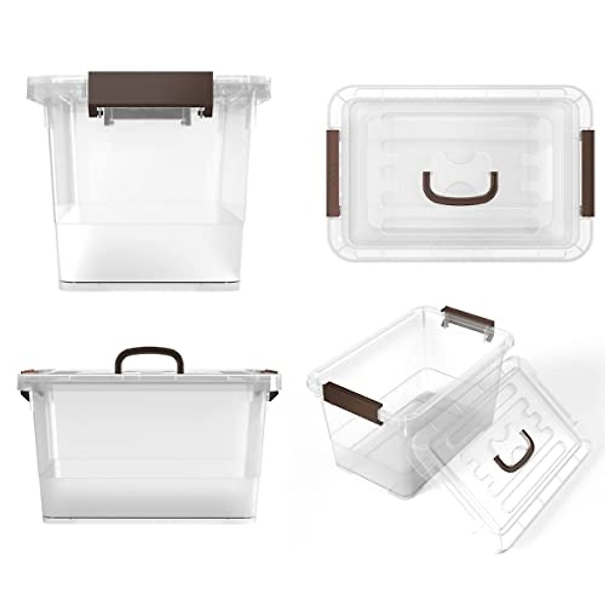 WYT 6-Pack Clear 7 Quart Storage Latch Box/Bins, Plastic Stackable Latching Box with Brown Handle and Lid, Multi-Purpose, 7 Litre