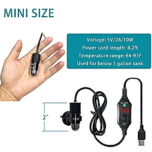 auomii USB Aquarium Heater,10/20/30W Adjustable Mini Fish Tank Heater, External Temperature Controller, LED Display, Used for 1-3 Gallon Tank