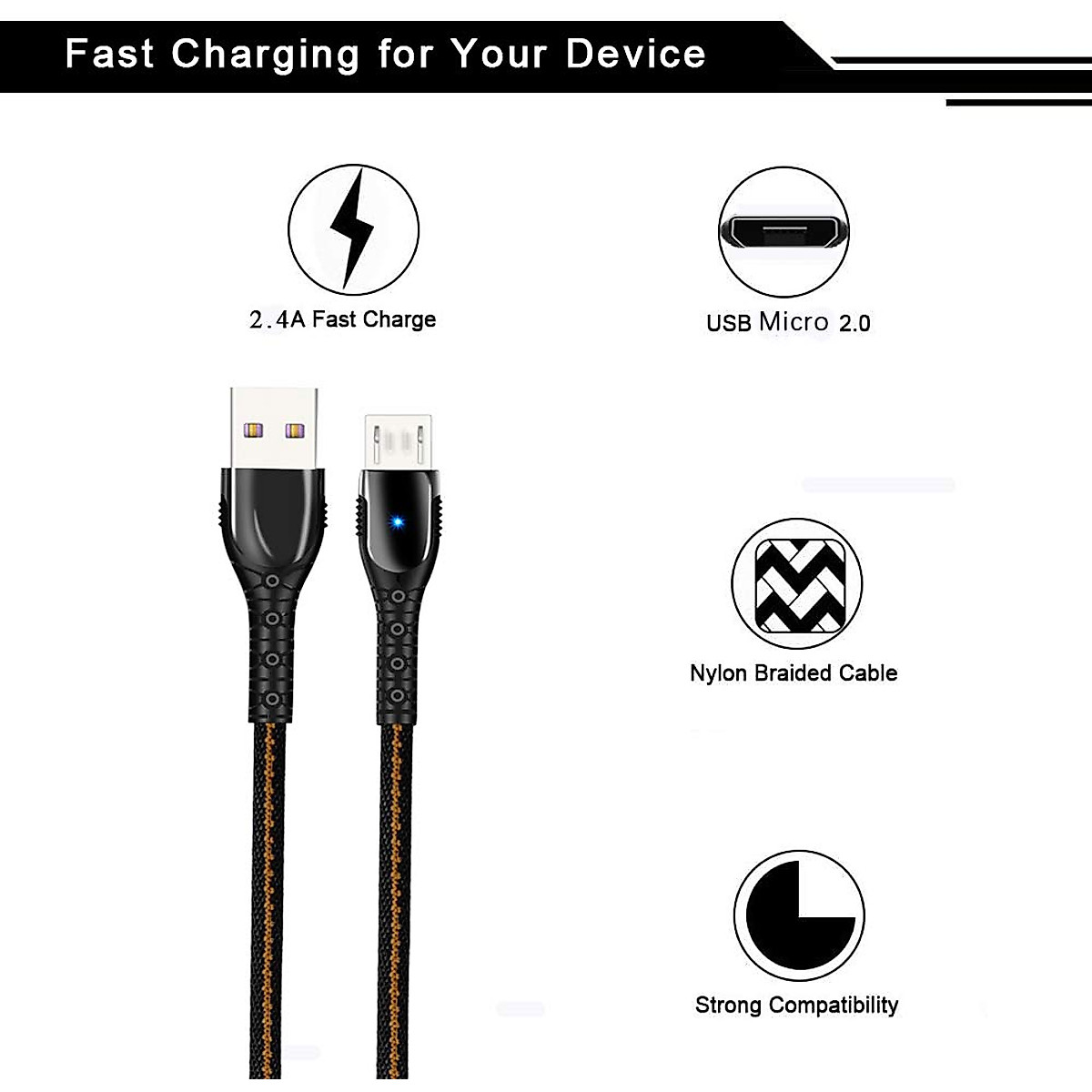 2Pack 10ft Controller Charger Cable Extra Long Durable Nylon Braided Micro USB Fast Charging Cord Compatible for Xbox One S/X Controller,Samsung Galaxy S7 S6,J7 J3 Note 5 4 and More