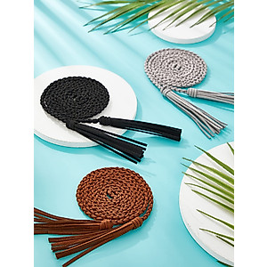 Geyoga 6 Pieces Women's Waist Belt Braided Woven Tassels Chain Belt PU Leather Rope Belt Skinny Tie Belt Boho Fringe Belt for Skirt Dress