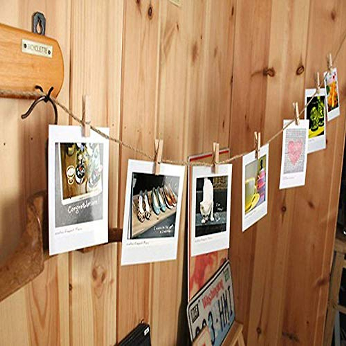 Areedy 200PCS Wood Clothes Pins 2.5cm Sturdy Mini Clothespins Photo Clips with Jute Twine Multi-Function DIY Paper Peg Pin Craft Clips