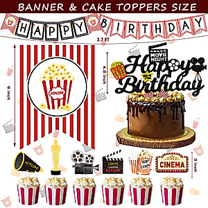 Hombae Movie Night Birthday Party Decorations, Movie Theater Hollywood Cinema Themed Birthday Party Backdrop Balloon Garland Banner Tablecloth Cake Cupcake Topper Poster Clapboard