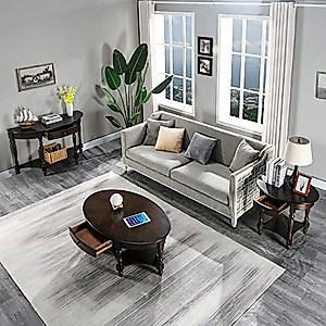 MODERION Coffee Table with Drawer, Solid Wood Oval Center Table with Storage Shelf, Traditional Living Room Table with Elegant Vintage Style, Easy Assembly, 45” x 27.6” x 18.2” Retro Walnut KFZ2233DC