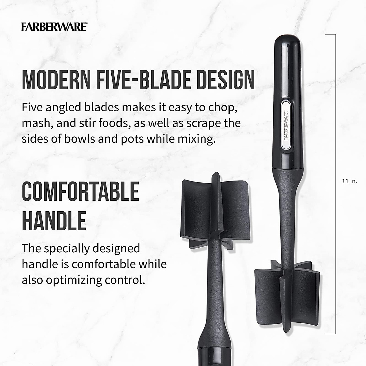 Farberware Professional Heat Resistant Nylon Meat and Potato Masher, Safe for Non-Stick Cookware, 10-Inch, Black